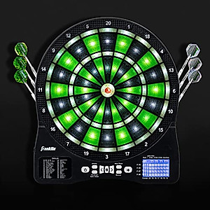 Franklin Sports Light Up Electronic Dart Board Set - LED Soft Tip Electric Dartboard with Digital Scoreboard - Adults + Kids Set - (6) Darts Included, Black/Green, 15"