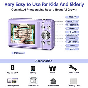 Newest Digital Camera, 1080P Digital Camera for Kids with 32GB Card Anti-Shake, Portable Point and Shoot Camera Fill Flash 16X Zoom, Small Camera