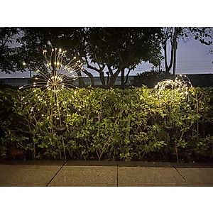 Honche Solar Garden Lights Outdoor Waterproof, LED Firefly Starburst Firework Light for Pathway Patio Lawn Backyard Flowerbed Party Christmas Decorations with 120 LEDs 8 Mode 2 Pack Warm White Round