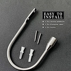 YH YAO Metal Curtain Holdbacks, 2PCS U Shaped Wall Mounted Hook for Home Decor, Decorative Curtain Tieback Curtain Drapery Tiebacks Hooks Curtain Hooks for Wall (Silver)