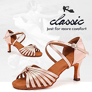 HROYL Women Latin Dance Shoes Ballroom Performence Practice Professional Dance Heels with Knot LP-1219-7 Pink 8 B(M) US