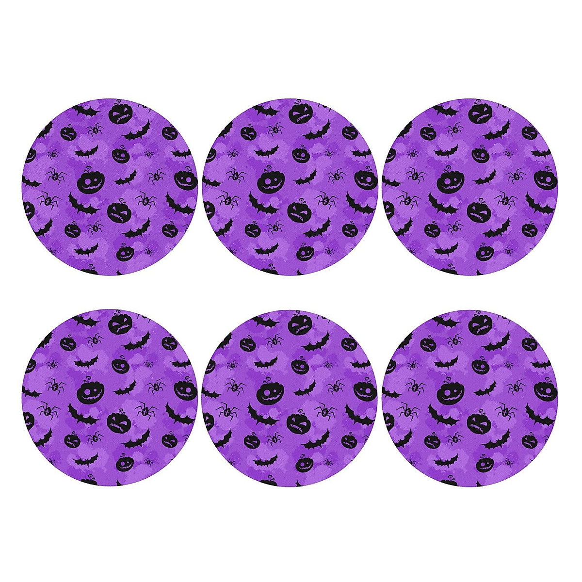Halloween Pumkin Bat Spider Coasters for Drinks Set of 6, Absorbent PU Leather Coaster for Coffee Table, Home Decor, Housewarming Gift for Women