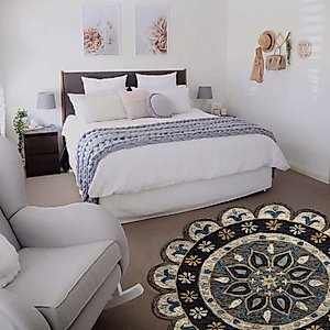 LR Home Floral Dreaming Medallion Scalloped Round Rug, Gray, 4'10" Round