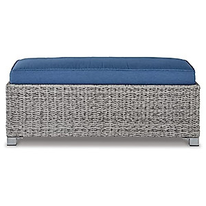 Signature Design by Ashley Naples Beach Casual Outdoor Bench with Cushion, Light Gray & Blue