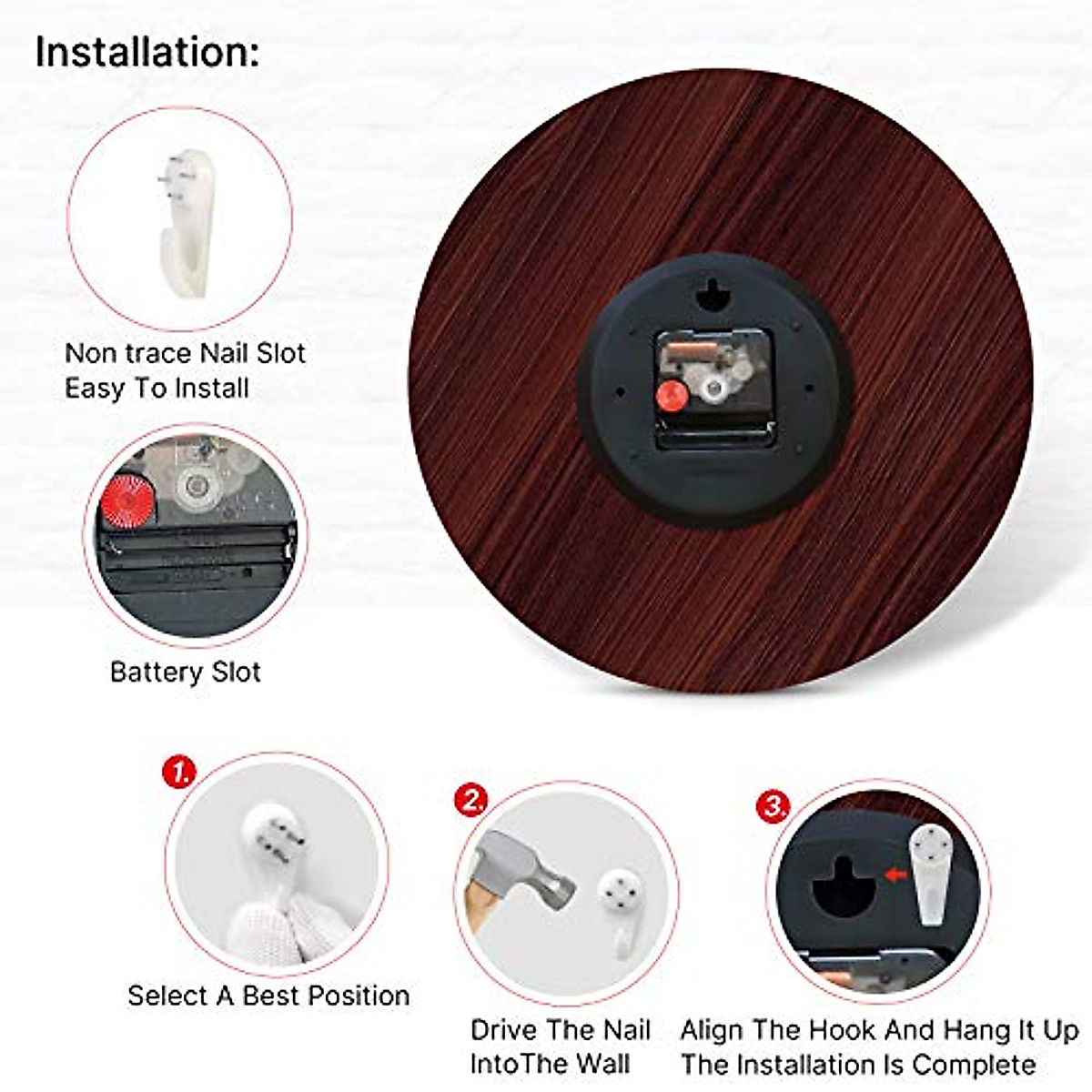 TAHEAT 14 Inch Wooden Simple Brown Wall Clock, Non Ticking Silent Clocks, Retro Accurate Arabic Numeral Clocks, Easy to Read Wall Clocks for Kitchen/Living Room/Bedroom