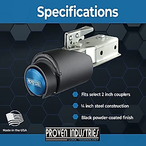 Proven Industries Model 2178 Trailer Lock, Fits 2-Inch Trailer Couplers, Secures Safety Chains, Made in The USA, (Blue)