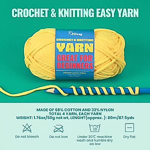 Pllieay 2x50g Packs Violet and Piggy Pink Yarn for Crocheting and Knitting - Worsted Medium #4 Cotton-Nylon Blend With Easy-to-See Stitches for Beginners