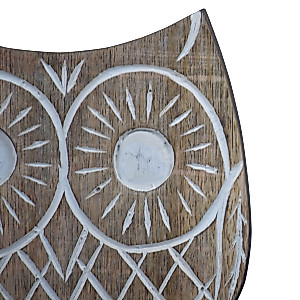 Foreside Home & Garden White Handcarved Wood Owl Figurine FDAD09858, Natural