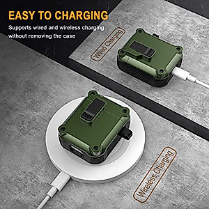 R-fun AirPods 2nd Generation & 1st Generation with Automatic Secure Lock Clip, Hard Shell Full-Body Protective for Women Men with Apple AirPods Wireless Charging Case,Front LED Visible-Black Green