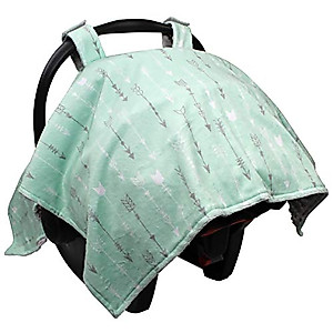 Top Tots Baby Car Seat Canopy Cover - Seafoam Grey and White Native Arrows