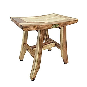 EcoDecors Satori Teak Wood Shower Shaving Foot Rest Stool Natural Rustic Finish - 10" D x 14" W x 15" H