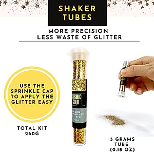 FINOCLAY Fine Glitter 52 Colours Holographic Shaker Tubes 260g Set for Epoxy Resin, Laser for Nail Art, Neon for Body Art, Chunky Iridescent Flakes, Art Crafts, Slime Supplies Gold Silver Glitter