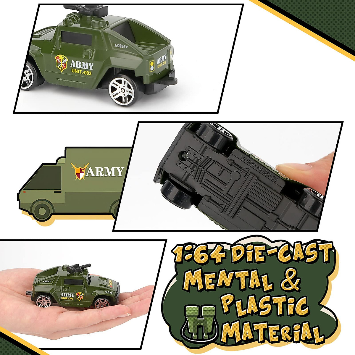 Diecast Military Vehicles Army Toy Mini Pocket Size Play Models Truck Tanks Helicopter for Kids Boys Age 3 4 5,Pack of 6