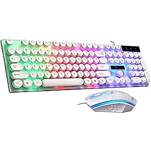 HJJWL Gaming Keyboard and Mouse Combo, RGB Rainbow Backlit Keyboard Compact USB Wired Mechanical Feeling Keyboard for Computer Gamer Office (White),Colour Name:Black (Color : White)