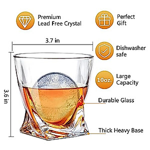 LIGHTEN LIFE Whiskey Glasses with Ice Molds-(2 Crystal Bourbon Glass,2 Iceball Maker,2 Coasters) in Gift Box,Non-Lead Whiskey Rock Glasses,Old Fashioned Glass for Liquor,Whiskey Glass Set 2 for Men