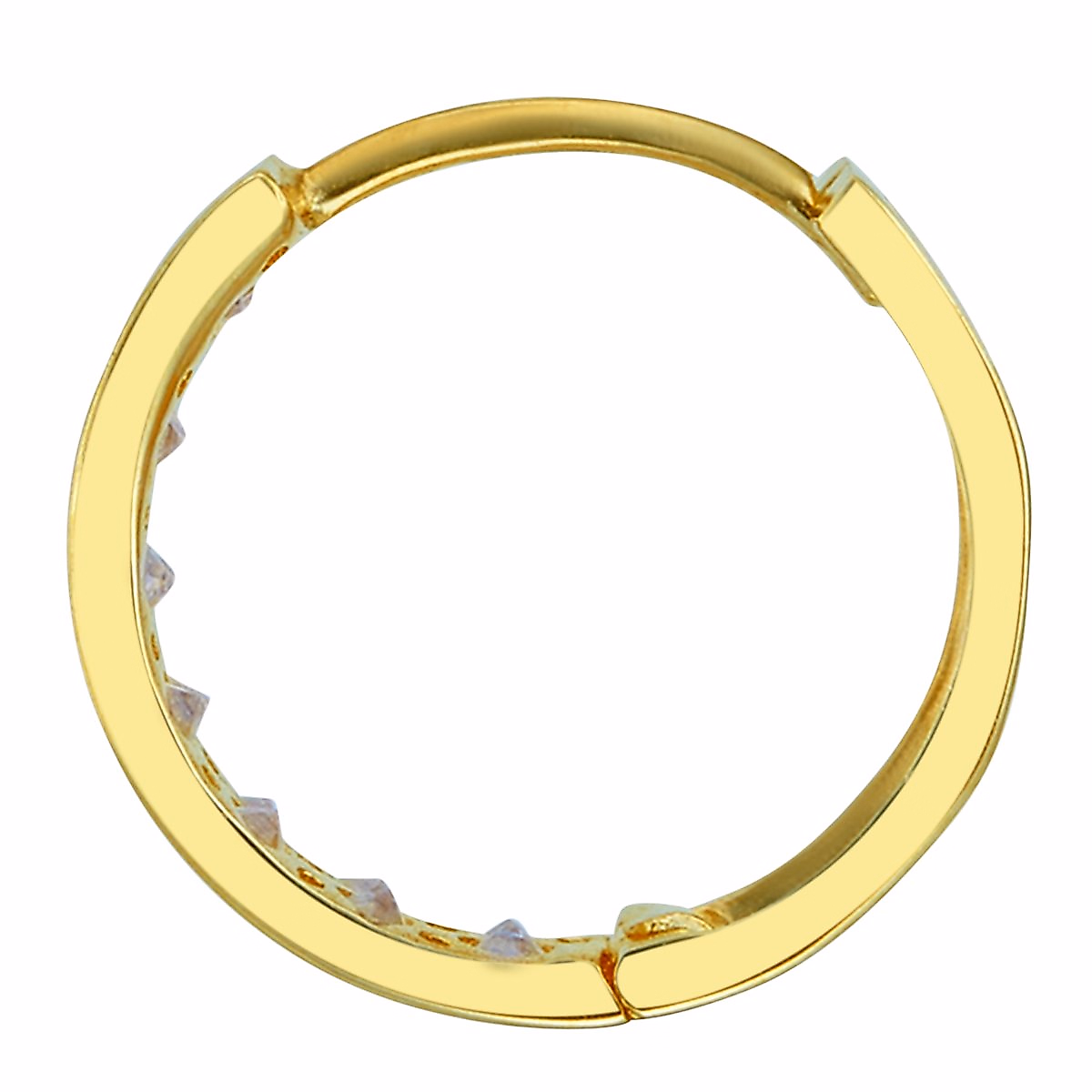 14k REAL Yellow Gold 5mm Thickness CZ Channel Set Hoop Huggie Earrings (15 x 15 mm)