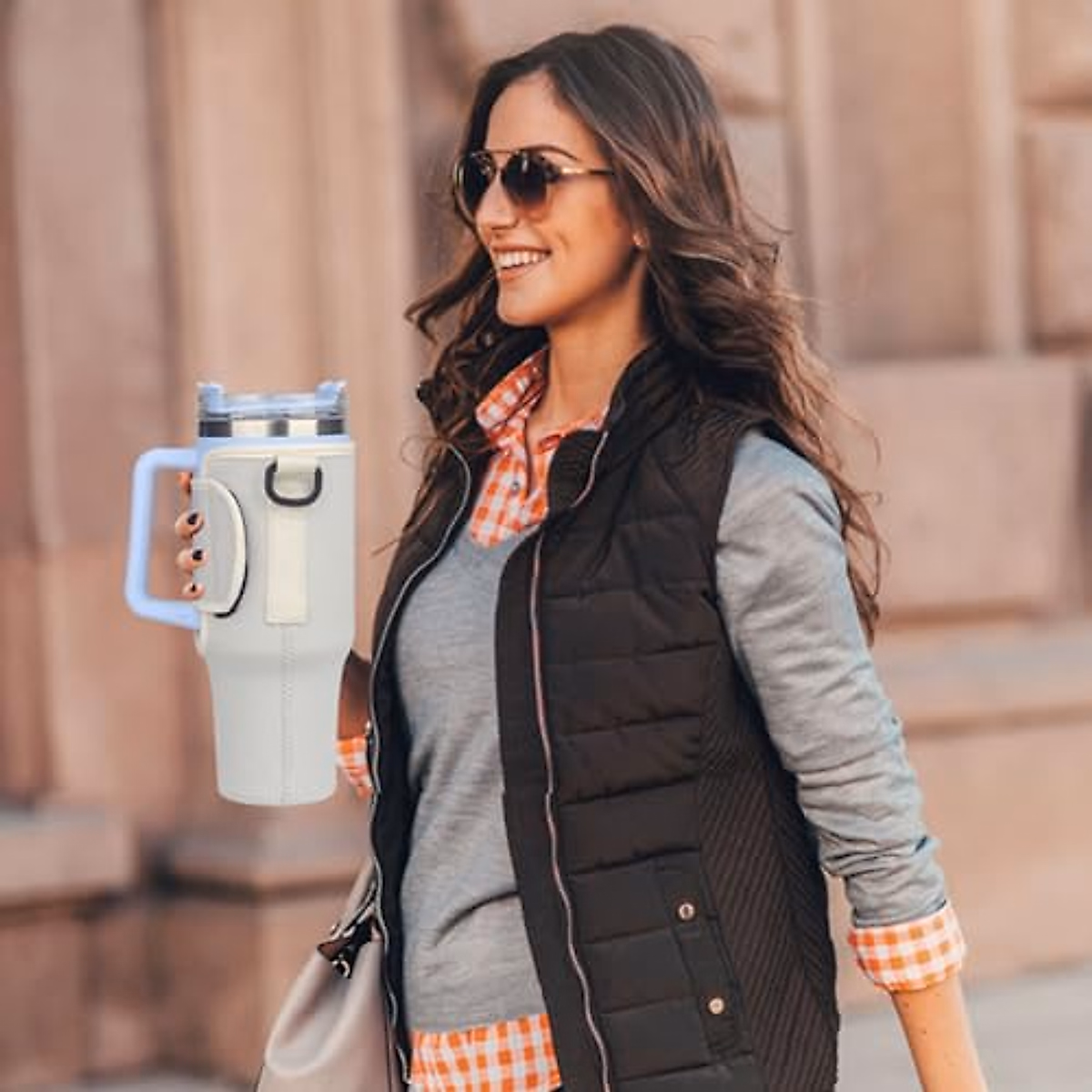 Tzou 40OZ Bottle Pouch Holder with Adjustable Shoulder StrapNeoprene Water Bottle Holder for Hiking Travelling Camping Polyester Light Gray