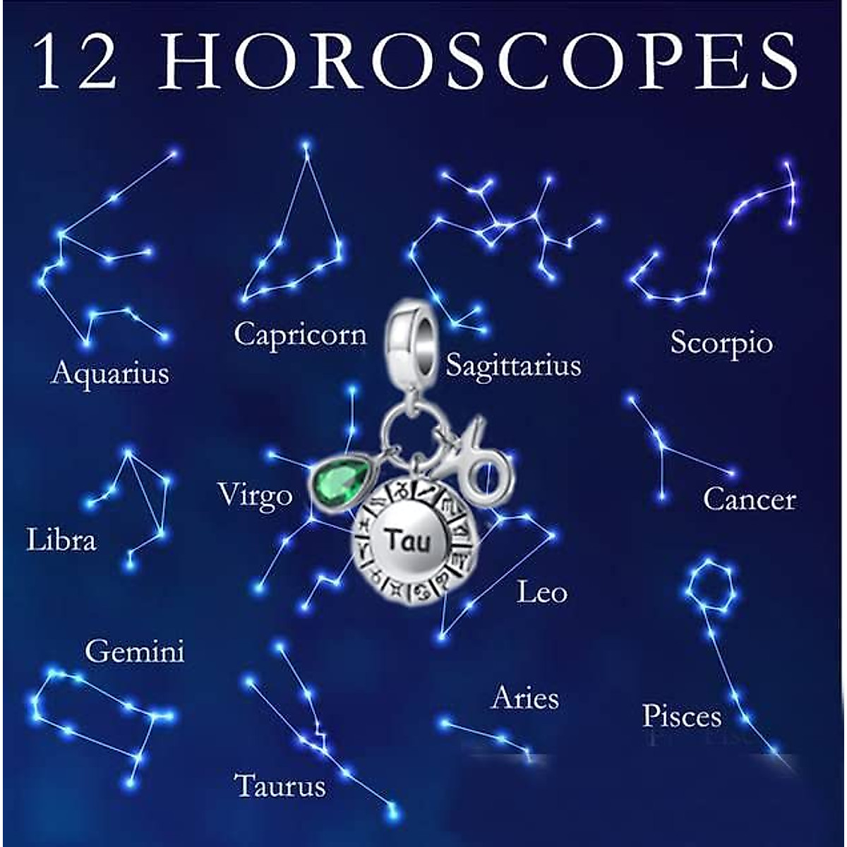 DWJSu 12 Zodiac Sign Constellation Charms fit Pandora Birthstone Charm Bracelet and Necklace Horoscope Astrology Friend Bead Birthday Gift