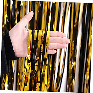 FUOYLOO 2pcs Black Gold Rain Curtain Backdrop Curtain for Party Graduation Fringe Curtain Party Supplies Prom Props Fringe Backdrop Streamer Aluminum Foil The Pet Baby Metal Foil