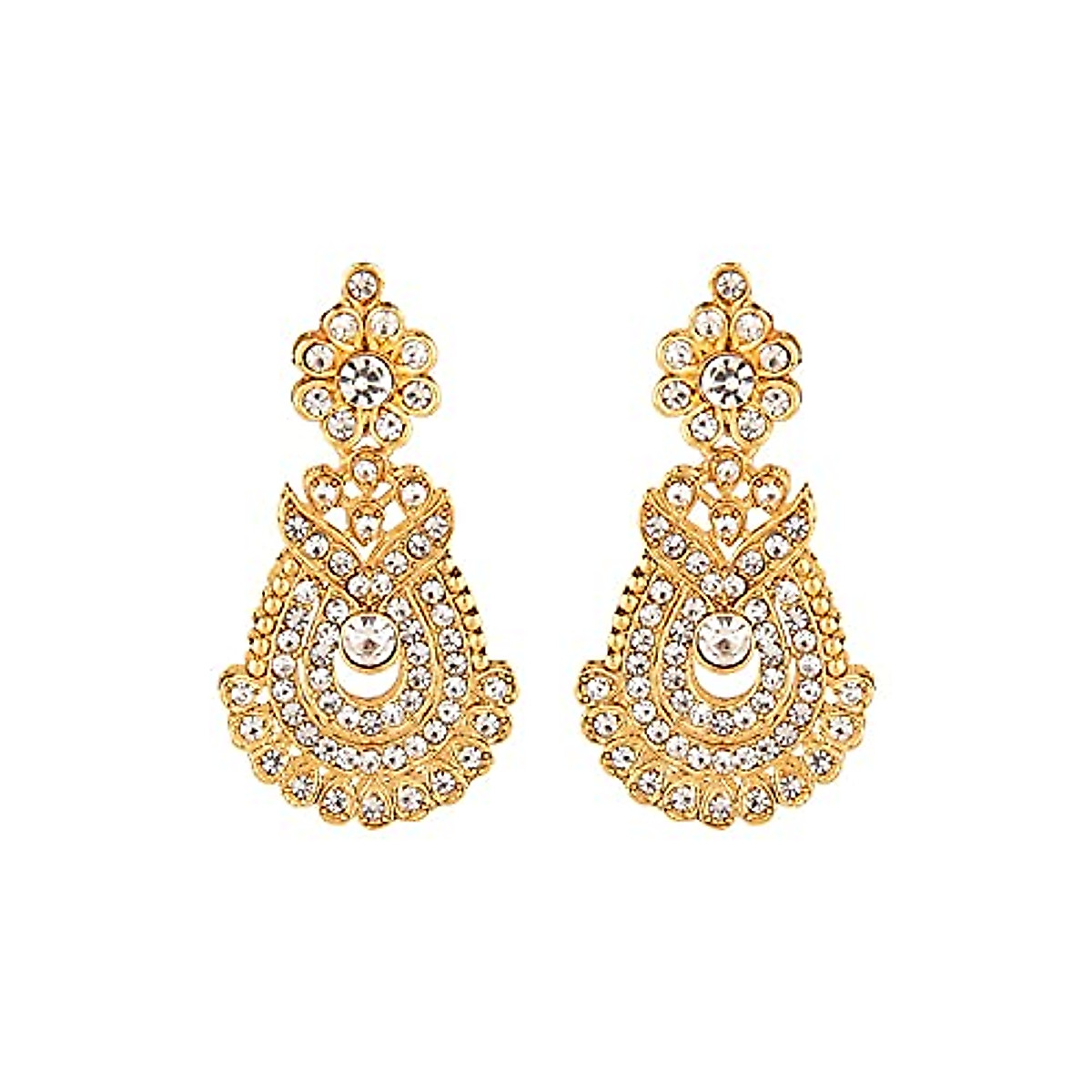 Efulgenz Crystal Rhinestone Choker Necklace Earrings Maang Tikka Head Chain Wedding Indian Jewelry Set for Women gold