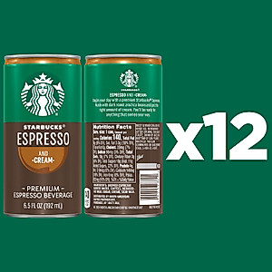 Starbucks Ready to Drink Coffee, Espresso & Cream, 6.5oz Cans (12 Pack) (Packaging May Vary)