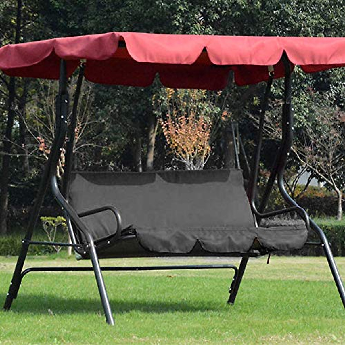 Zerone Swing Cushion Cover, 3Seat Foldable Waterproof Furniture Chair Cushion Bench Settee Cushion Replacement for Outdoor Patio Garden Yard (Black)
