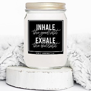 YouNique Designs Inhale Exhale Candle Lavender Vanilla 8oz, Relaxing Gifts for Women, Self Care Gifts for Women - Relaxing Candle Funny Gifts for Women - Womens Gift Ideas (Lavender & Vanilla)
