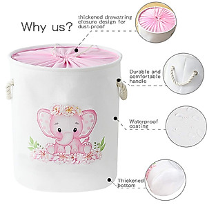 INough Baby Basket Pink Hamper Large Kids Hamper Baby Laundry Hamper for Nursery Girl, Girls Laundry Basket for Kids, Baby Dirty Clothes Basket Collapsible Kids Clothes Hamper for Laundry Kidsroom