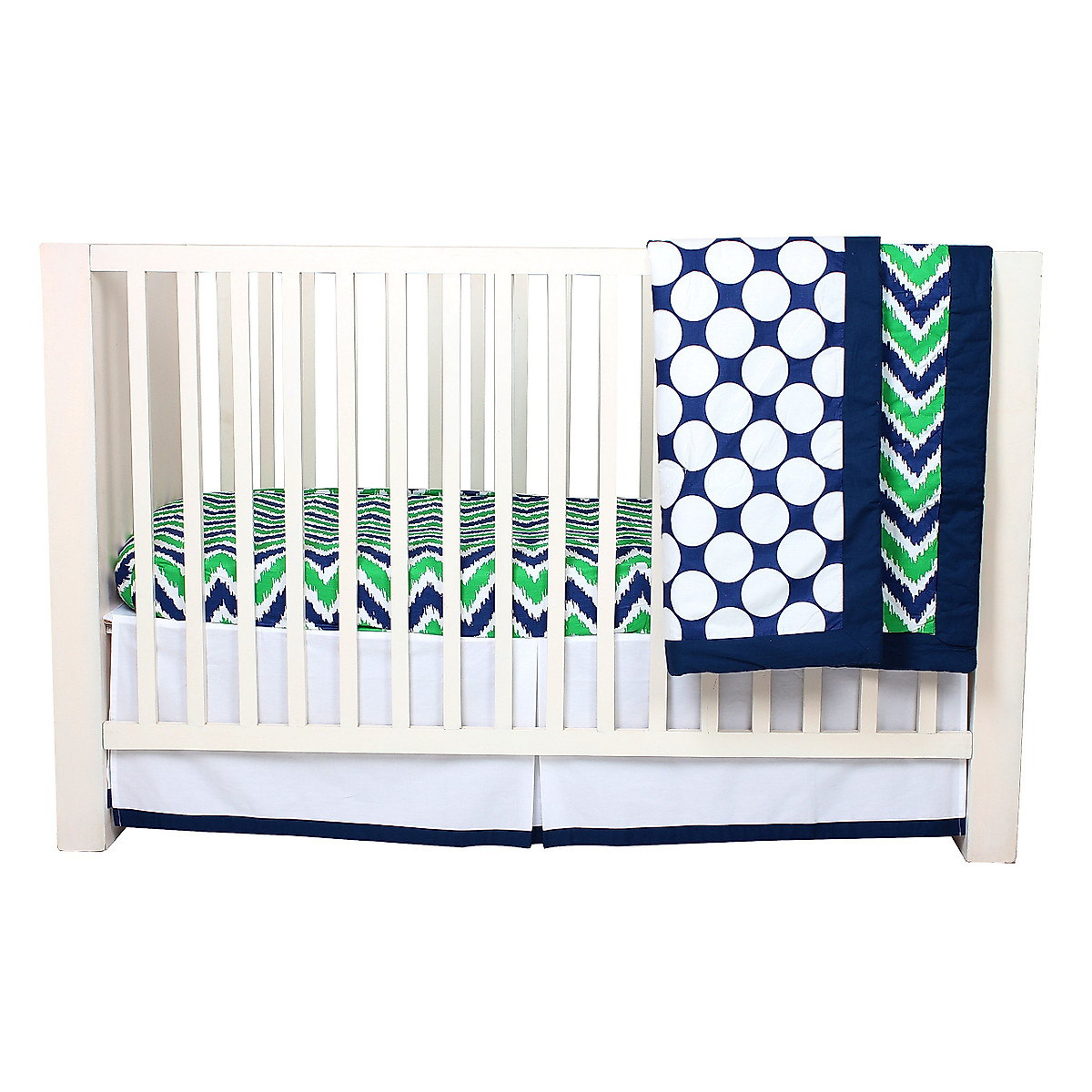 Bacati - Mix N Match White with Band at Bottom Crib Skirt (Navy)
