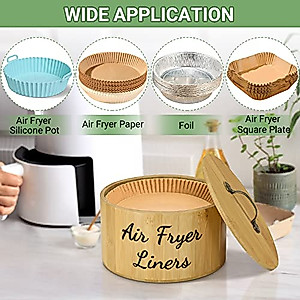 Air Fryer Disposable Paper Liner Holder Organizer, Bamboo Storage Organizer Bin Box for Cabinet, Pantry, Kitchen, Storage Container with Lid for Air Fryer Liners Air Fryer Parchment Paper