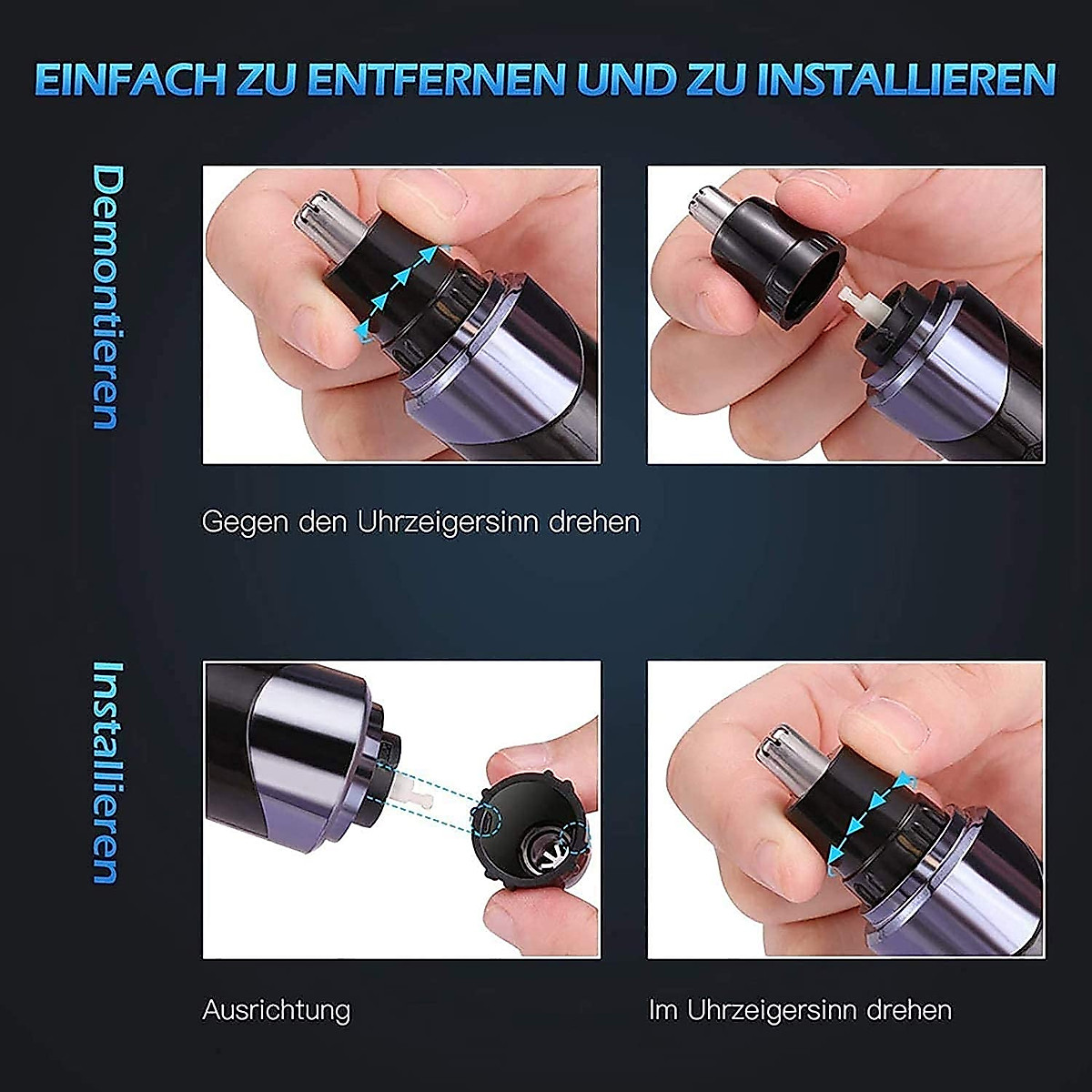 XIXIANDASHA Ear and Nose Hair Trimmer Clipper for Men Women, 4 in 1 USB Rechargeable Professional Electric Eyebrow and Facial Hair Trimmer with Waterproof Head Double-Edge Stainless Steel Blade