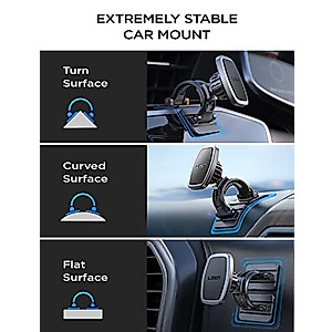 LISEN Magnetic Phone Holder for Car Fit Curved Surfaces Car Phone Holder Mount Flexible & Stable Dashboard Magnetic Phone Car Mount with 3 Metal Plates Fit All iPhone 14/13/12/11,Pro,Pro Max,Android