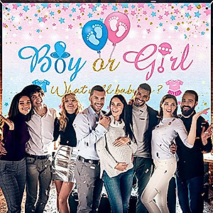 Gender Reveal Background Boy or Girl Backdrop Blue Pink Gender Reveal Party What Will Baby Be Banner Baby Shower Photography Photo Booth, 70.8 x 43.3 Inch