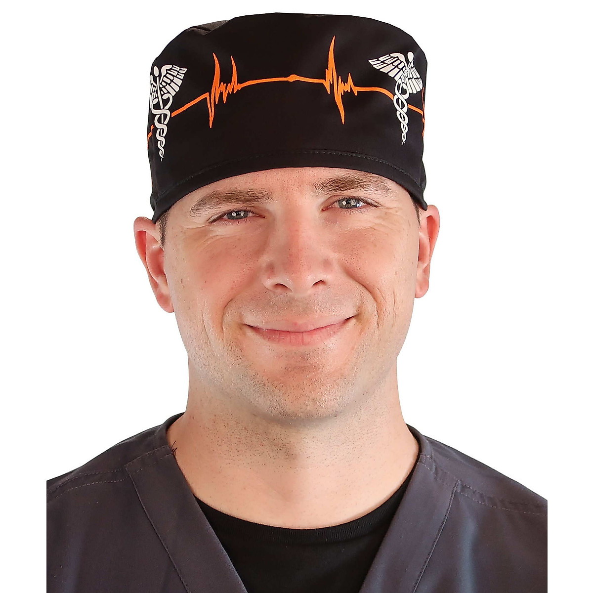 Sparkling EARTH EKG Signal Medical Sign Caduceus Symbol Unisex Classic Surgical Style Scrub Working Cap - 100% Cotton - Made in The USA!