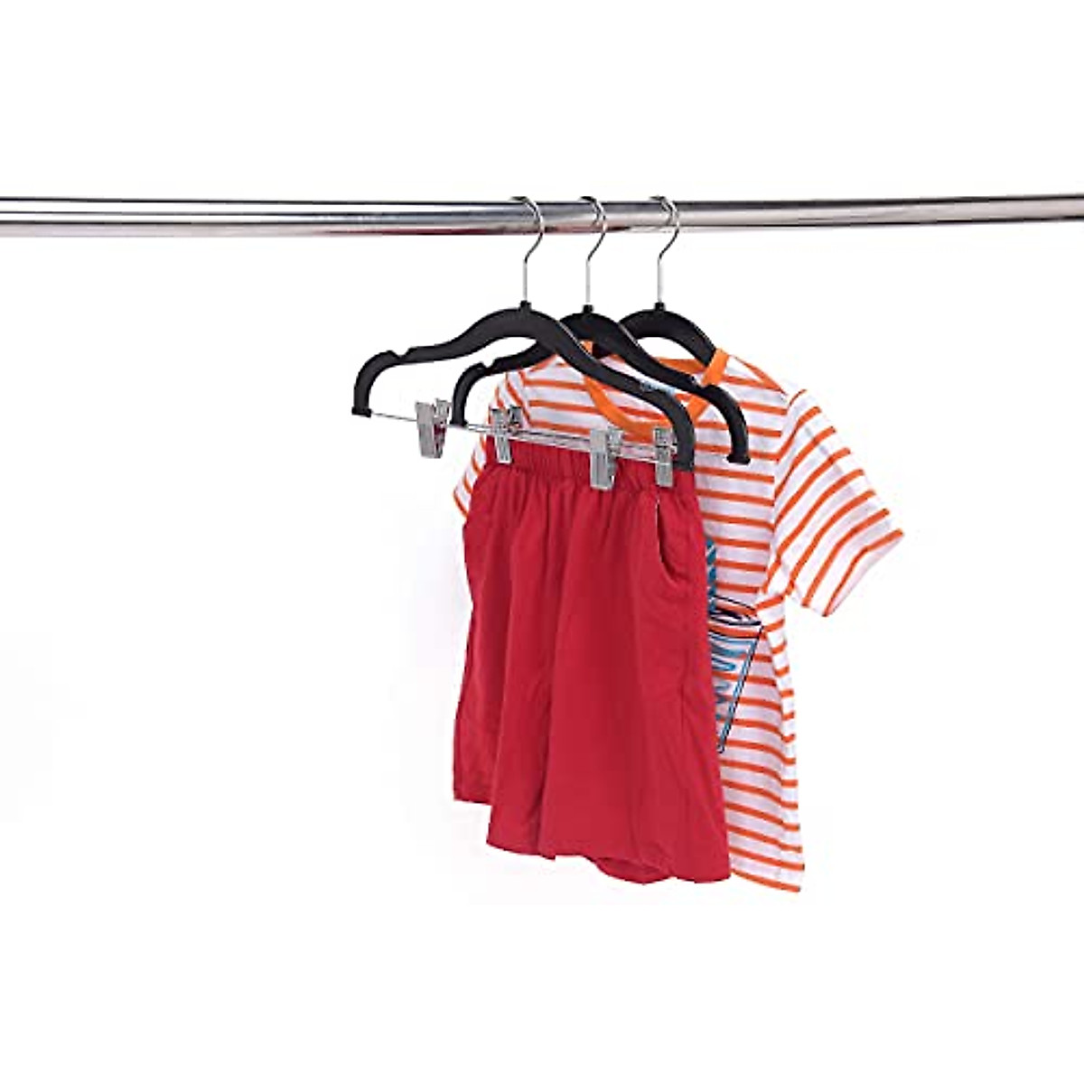 Quality Kids Children's Plastic Non Velvet Non-Flocked Thin Compact Shirt and Skirt/Pant Bundle Coat Hangers with Metal Clips for Skirts Pants Blouses 360° Swivel Hook, Jacket, Shirt, Pants,