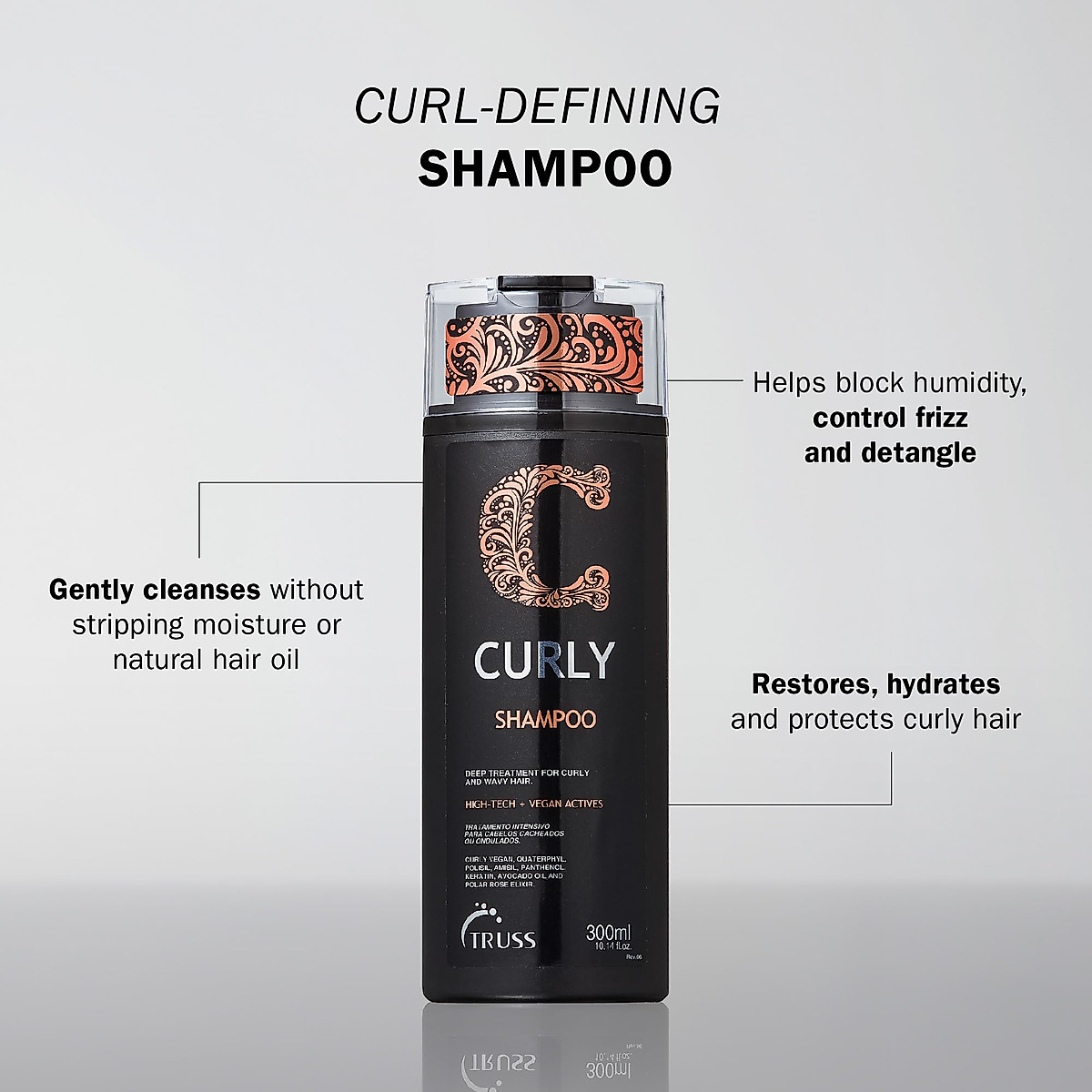 Truss Curly Shampoo - Gentle Cleansing for Defined, Detangled, Frizz-Controlled Wavy and Curly Hair with Softness, Moisture Balance and Conditioning