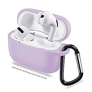 AirPods Pro Silicone Case, JelyTech Protective Shockproof Case Cover with Keychain Set for 2019 AirPods pro Charging Case [LED Visible] (Light Purple)