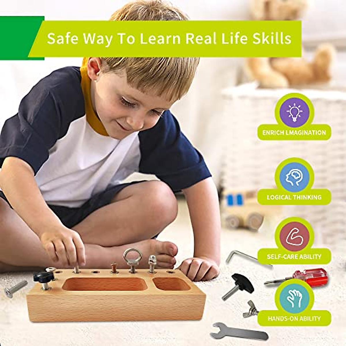 Montessori Toys for 3 4 5 Year Old, Montessori Screwdriver Board, Kids Wooden Toys, Fine Motor Skills Toys, Sensory Toys for Toddlers, Preschool Learning Toys for Toddler Travel