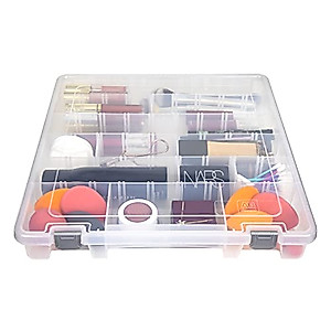 AB Designs 9101ABD Super Satchel Slim with Removable Dividers, Stackable Home Storage Organization Container, Clear with Silver Latches