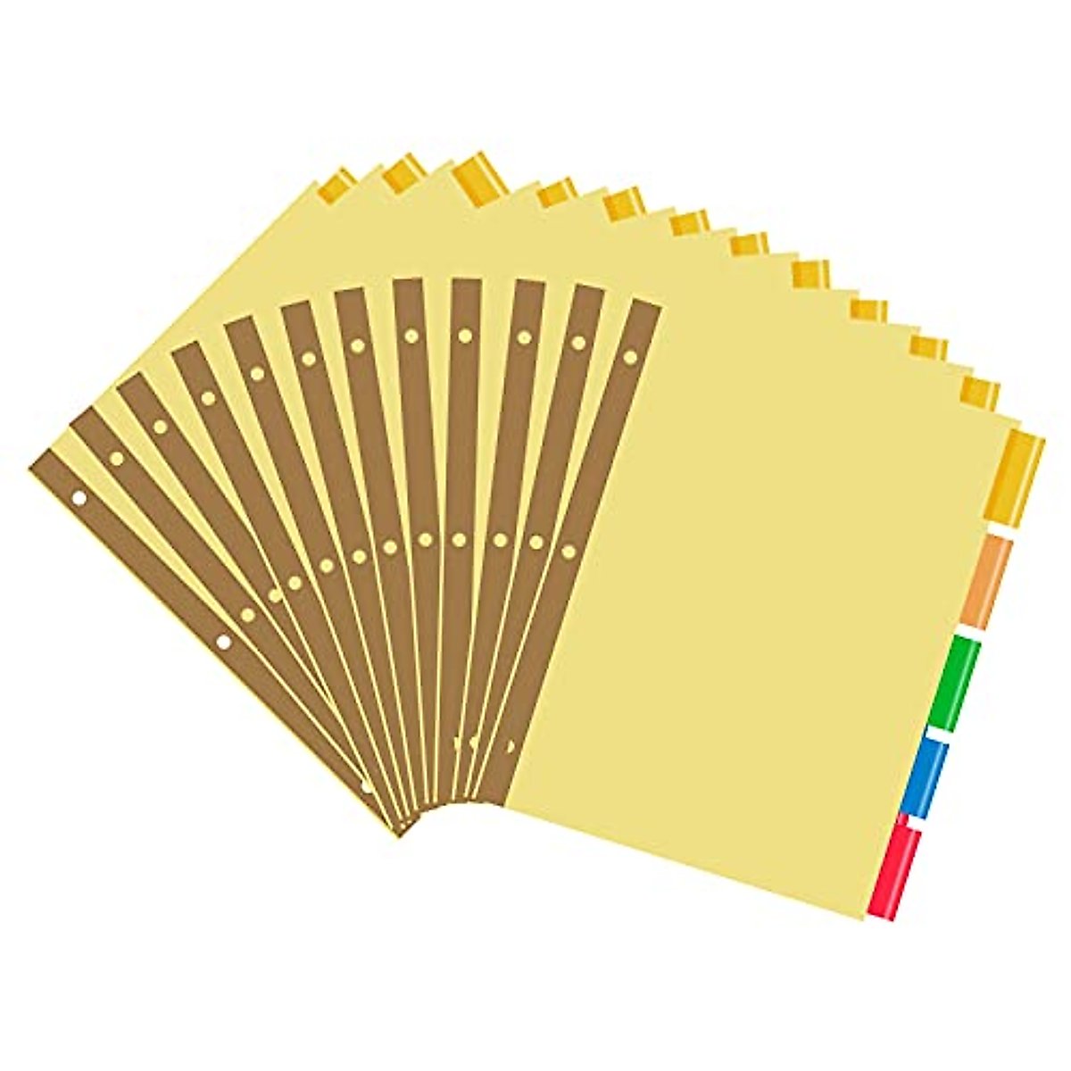 Amazon Basics 3 Ring Binder Dividers With 5 Tabs, Paper Binder Dividers, Insertable Multicolor Plastic Tabs, Pack of 12 Sets (60 Dividers Total)