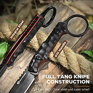 DRACHENADER EDC Fixed Blade Knife with Sheath 7.08" Small Horizontal Carry Knife with Kydex Sheath, Full Tang 5Cr13mov Stainless Steel, Black, Men Gifts for Birthday, Christmas, Father's Day