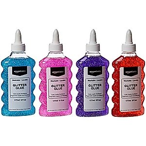 Amazon Basics Liquid Washable Glitter Glue, Assorted Colors (Purple/Pink/Red/Blue), 6 oz. Each, 4-Count