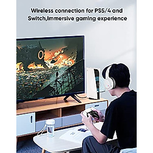 Meseto Wireless Gaming Headset with Microphone, Gaming Headset Stereo Surround Sound, Foldable Headset with Comfortable Protein Earpads, Wireless for PS5, PS4, PC, Mac, Android and Switch - White