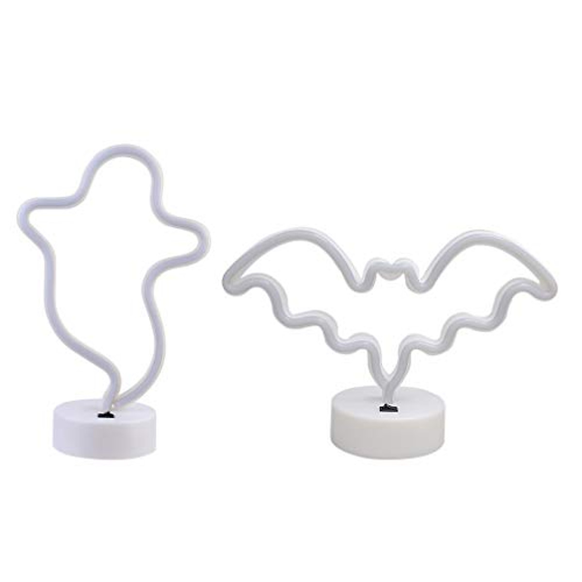 OSALADI 2pcs Halloween Neon Signs Light Ghost Bat Festival Decorative Bedside Lamp LED Table Neon Light for Bedroom Nursery Without Battery (White)