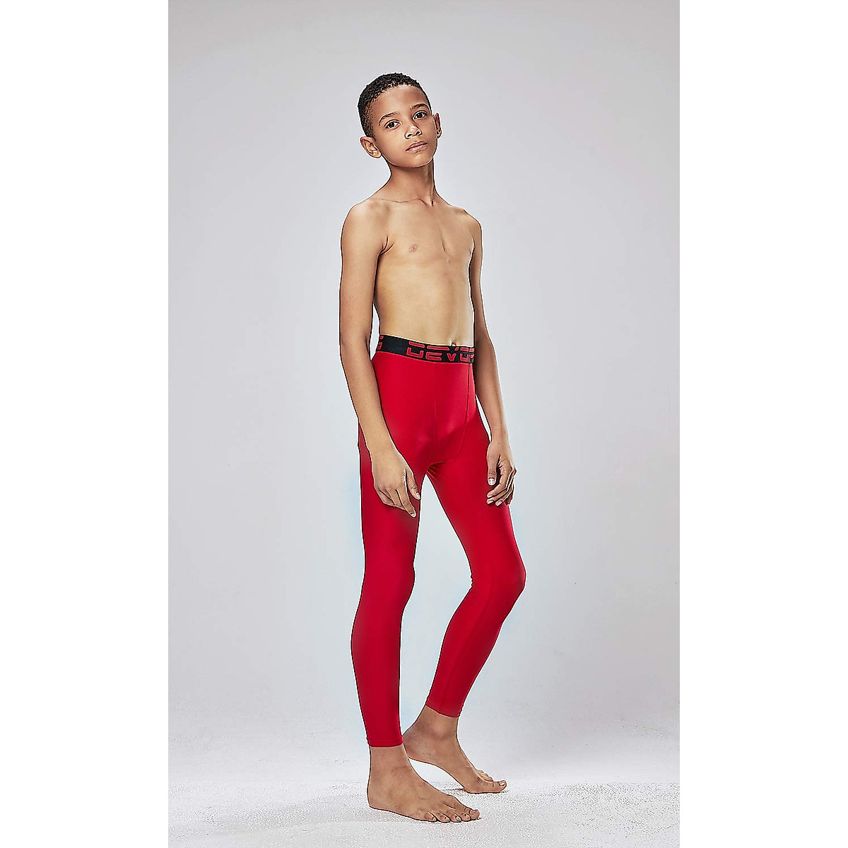 DEVOPS Boys 2-Pack UPF 50+ Compression Tights Sport Leggings Baselayer Pants (Large, Black/Red)