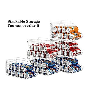 Stackable Pantry Can Dispenser Baskets 3-Pack, Standing Beverage Drink Pop Soda Can Storage Organizer Bin with Handles, Foldable Canned Food Holder for Kitchen Countertop Cabinet