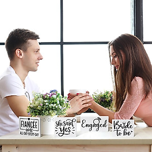 WATINC Engagement Party Centerpieces Decorations - 5pcs Miss to Mrs Engaged Wood Sign Tables Decor, Sweet Engagement Tabletop Tiered Tray Gift for Bridal Shower Bachelorette Betrothal Party (Black & White)