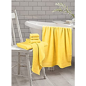 GLAMBURG 100% Cotton Ultra Soft 6 Pack Towel Set, Contains 2 Bath Towels 28x55 Inches, 2 Hand Towels 16x24 Inches & 2 Wash Coths 12x12 Inches, Compact Absorbent Lightweight & Quickdry - Lime Yellow