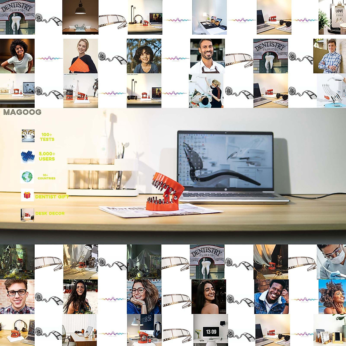 Magoog Denture Drill Bit Holder,Gag Gift for Dentist,3D Sculpture Desk Decor,1/4” Hex Bit Screwdriver,2-in-1 Screwdriver& Desk Gadget,Magnetic Gums with 28PCS Bits,Red