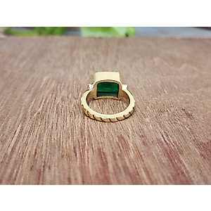 Gold Emerald Statement Ring, 925 Solid Sterling Silver Ring, Square Emerald Signet Ring, Women Ring, Men Ring, Gift Ring, Green Gemstone Ring (Sterling Silver, 8)